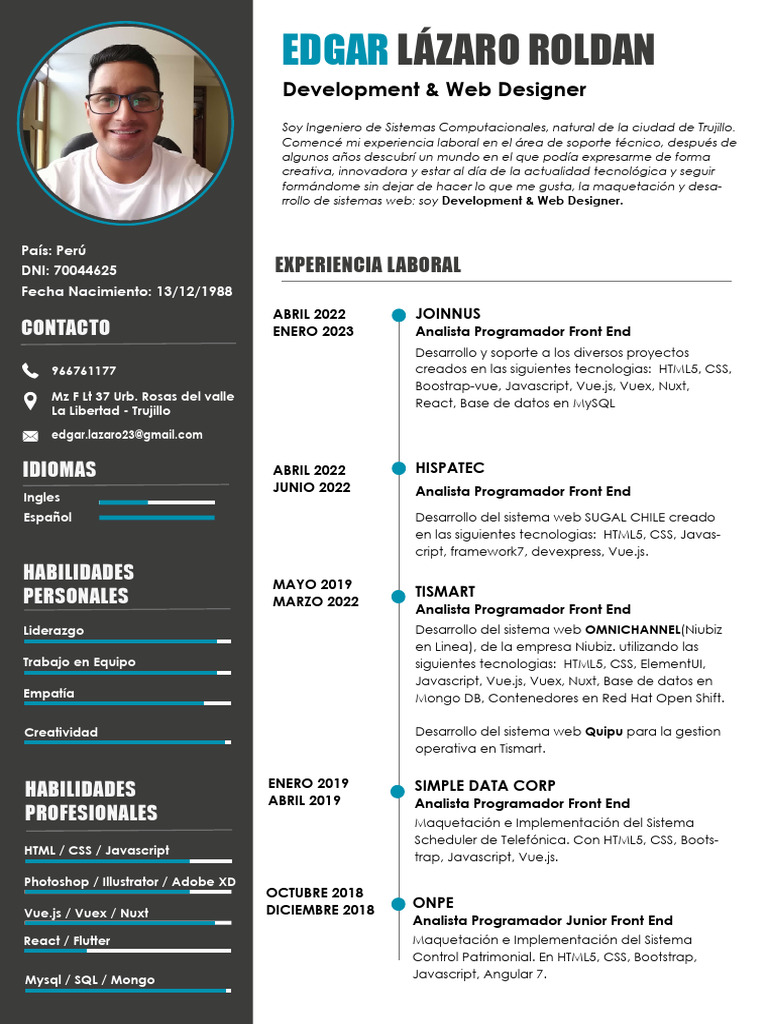 cv_Edgar_Lázaro | PDF | Bootstrap (marco frontal) | Mi sql