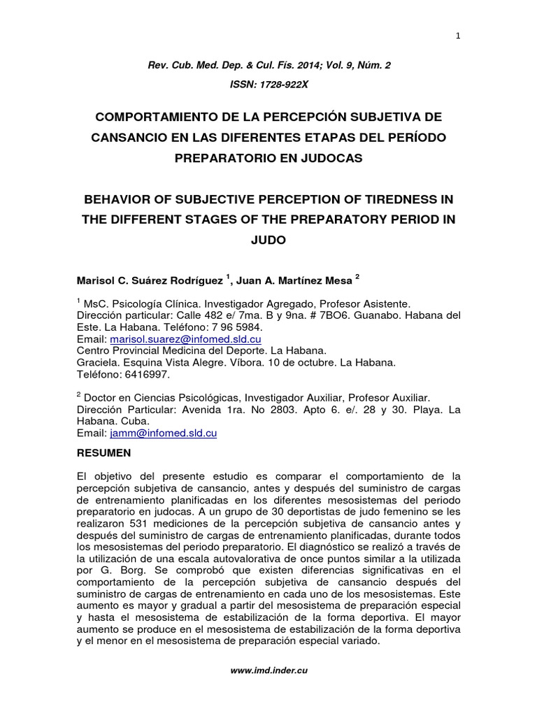 Comportamiento de La Percepción Subjetiva de Cansancio | PDF ...