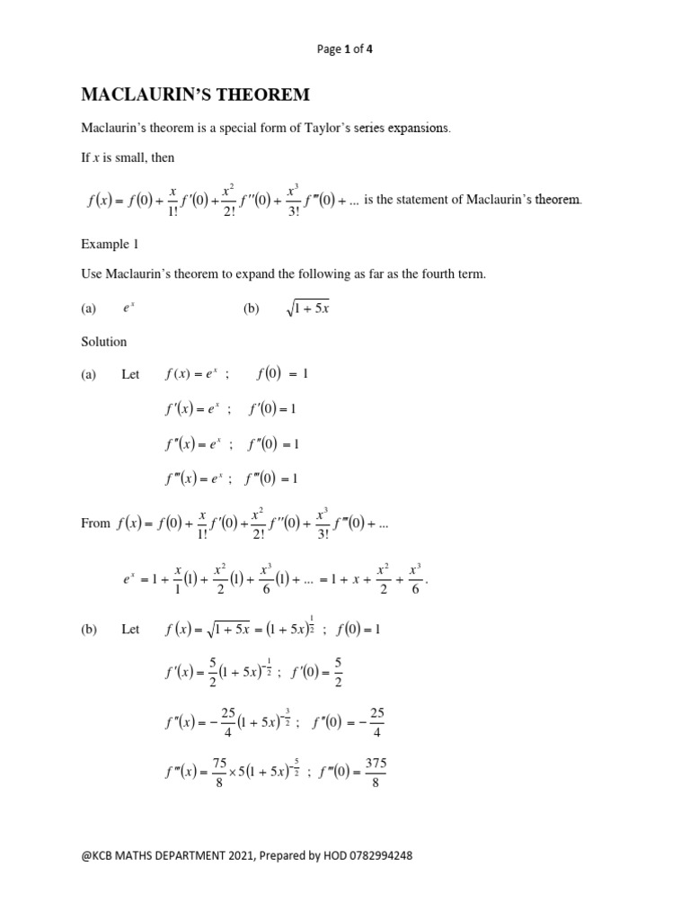 s5 Further Calculus 3 - Maclaurin's Theorem-1 | PDF | Mathematical Objects | Mathematical Concepts