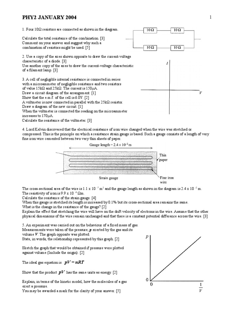 PHY2 January 2004 | PDF | Gases | Electrical Resistance And Conductance