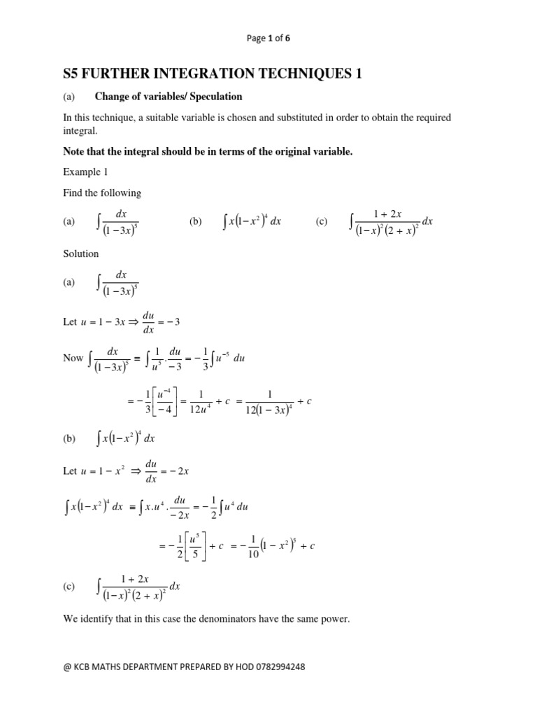 S5 Further Calculus 4 Integration 1 2 Pdf Integral Algebra