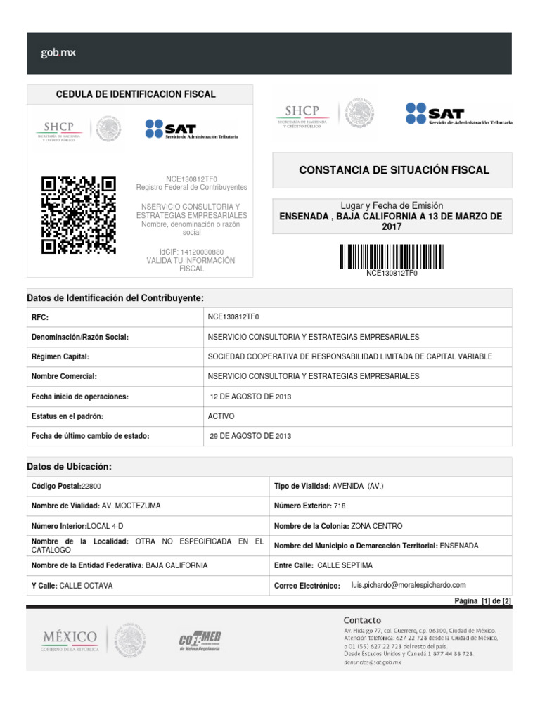 Cedula Fiscal SAT | Descargar gratis PDF | Cooperativa | Economias