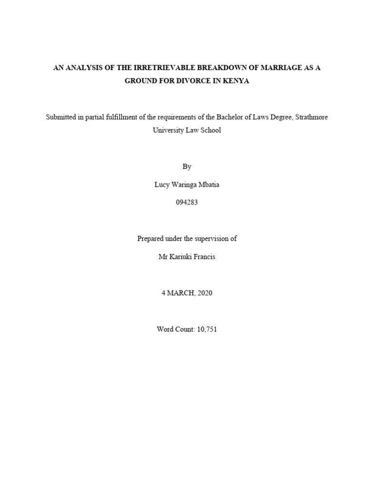 An Analysis of The Irretrievable Breakdown of Marriage As Ground For ...