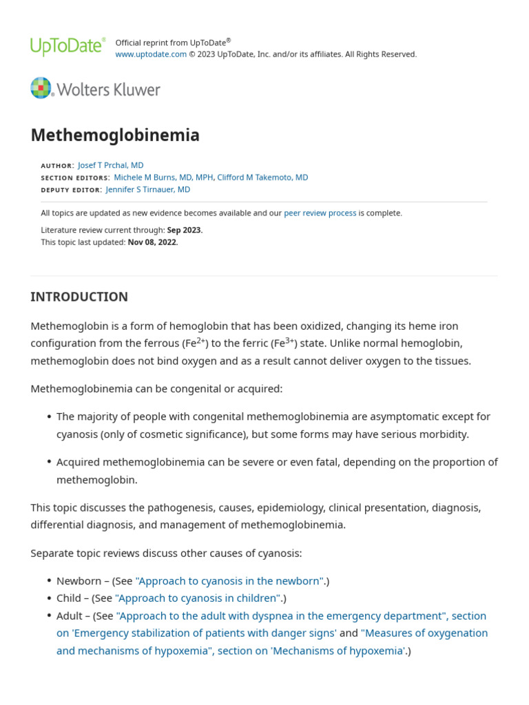 Metahemoglobinemia - UpToDate | PDF | Hemoglobin | Clinical Medicine