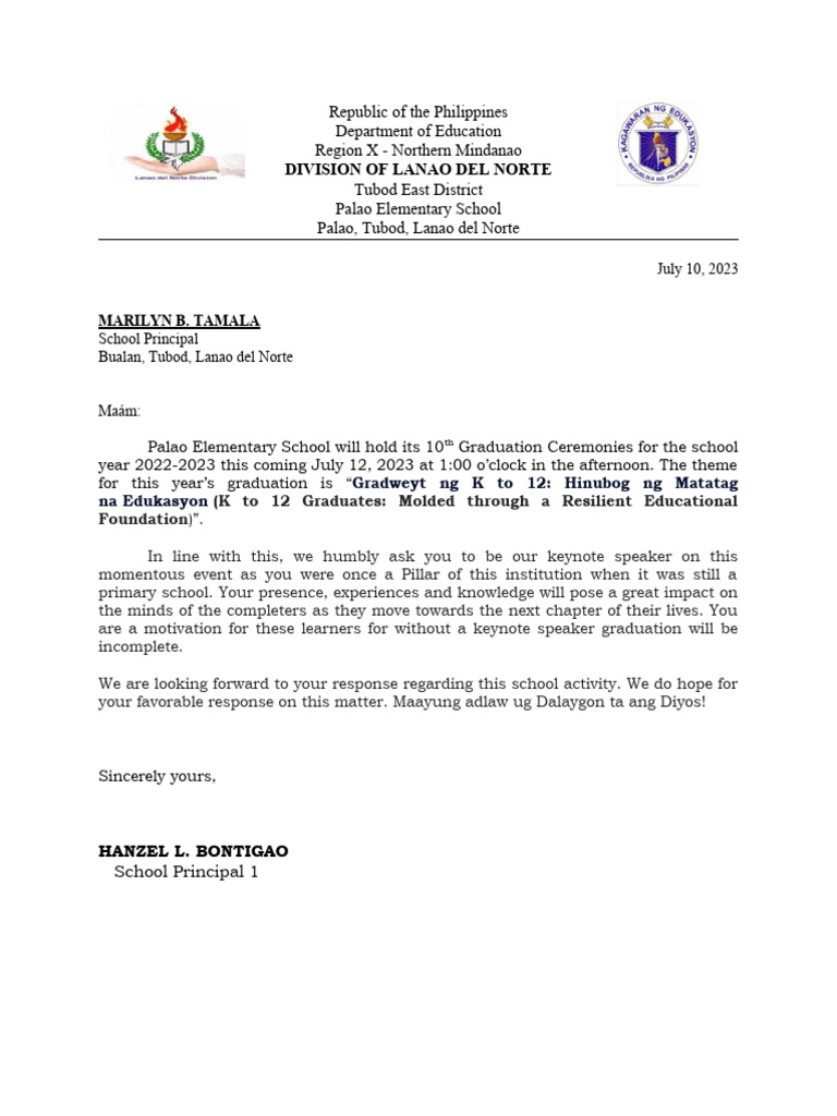 Invitation for Keynote Speaker at Graduation | PDF