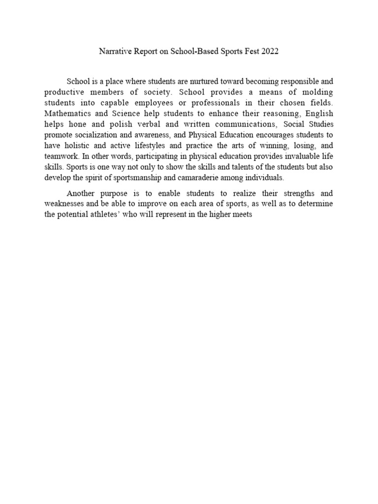 Narrative Report On School Sport | PDF