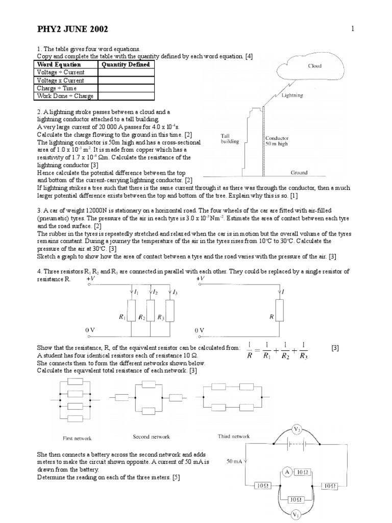 Edexcel A-LEVEL PHY2 June 2002 QP | PDF | Electrical Resistance And ...
