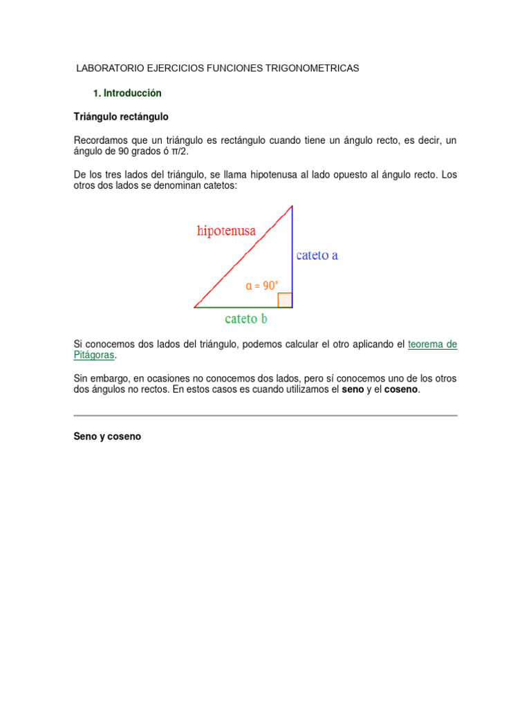 LABORATORIO EJERCICIOS FUNCIONES TRIGONOMETRICAS | PDF | Funciones trigonométricas | Triángulo