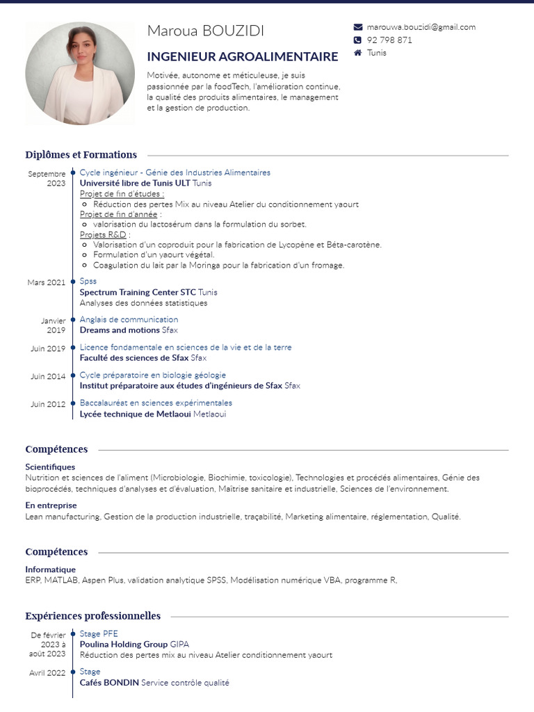 Maroua BOUZIDI: Ingenieur Agroalimentaire | PDF