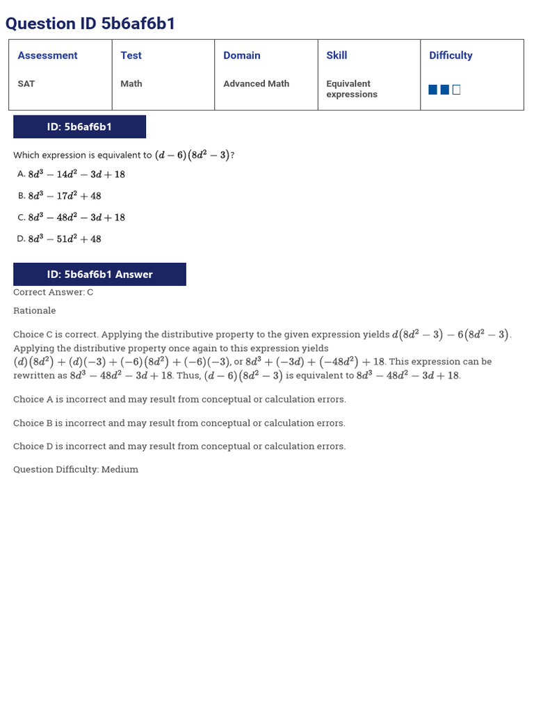 DSAT Math Advanced Math Question Bank | PDF | Equations | Factorization