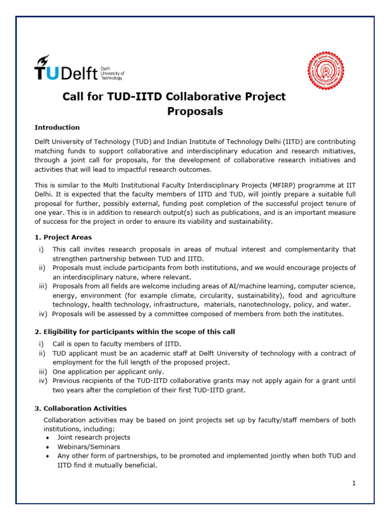 TUD-IITD Joint MFIRP Proposal Call-2023 | PDF