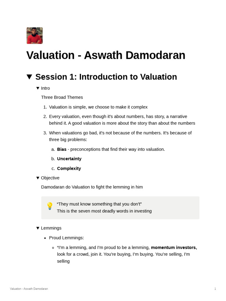 Valuation Notes - Aswath Damodaran | PDF