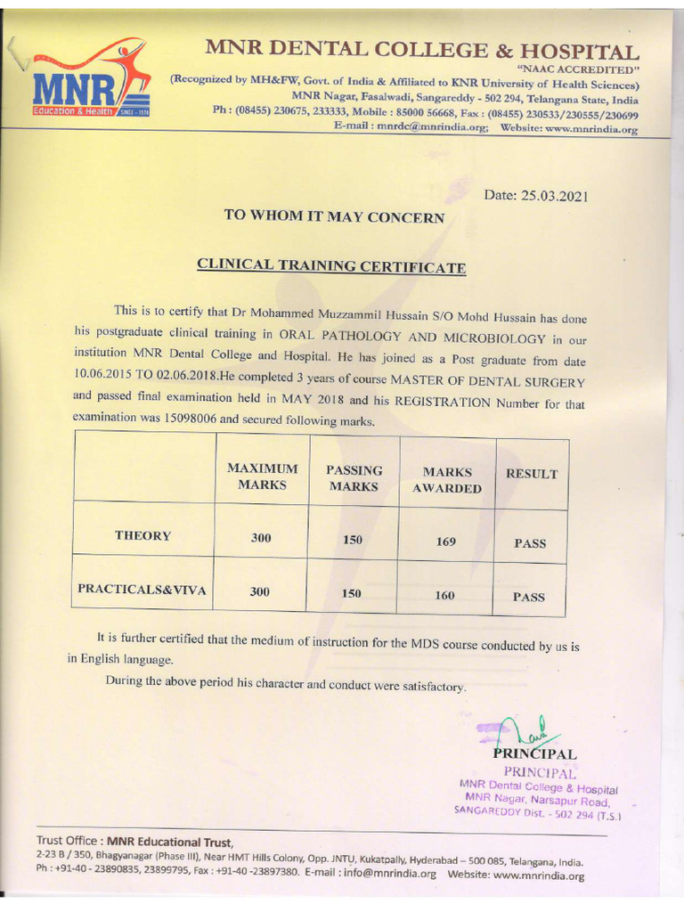 Clinical Training Certificate | PDF