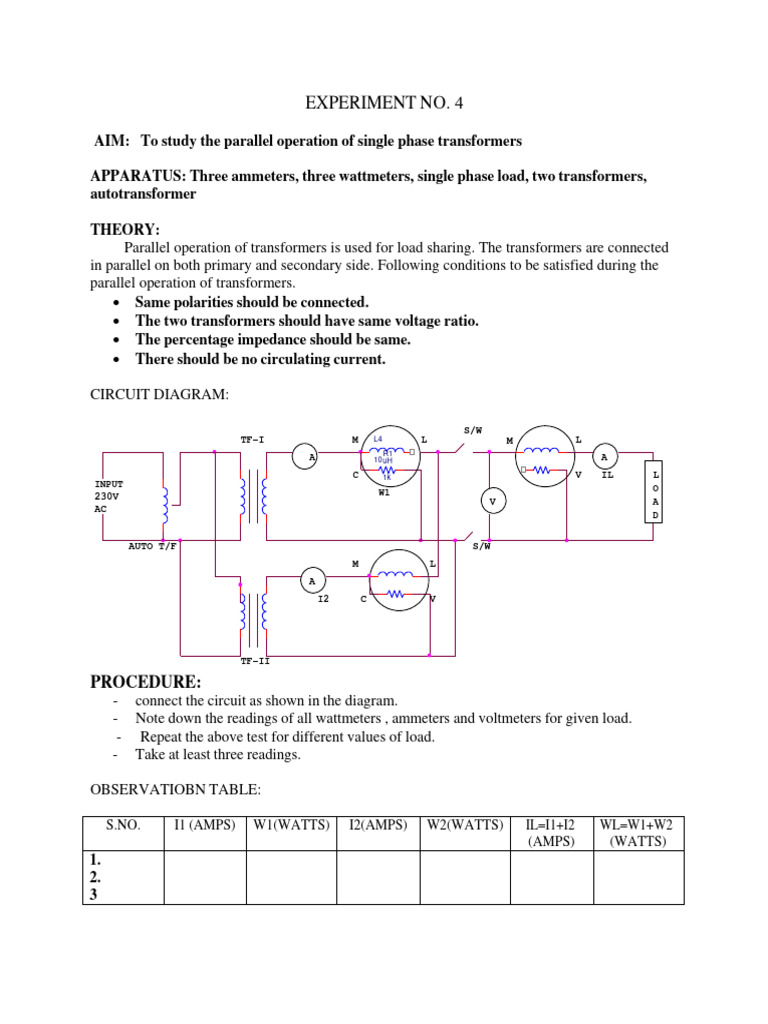 Parallel Operation of Single Phase Transformers | PDF