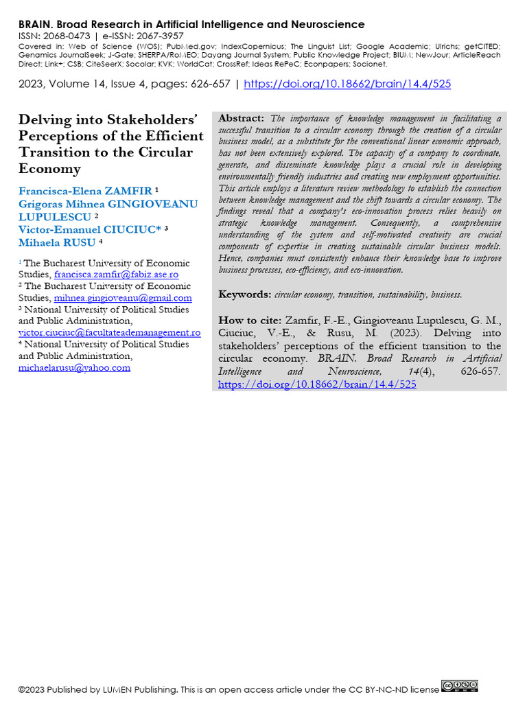 Delving Into Stakeholders' Perceptions of The Efficient Transition To The Circular Economy | PDF