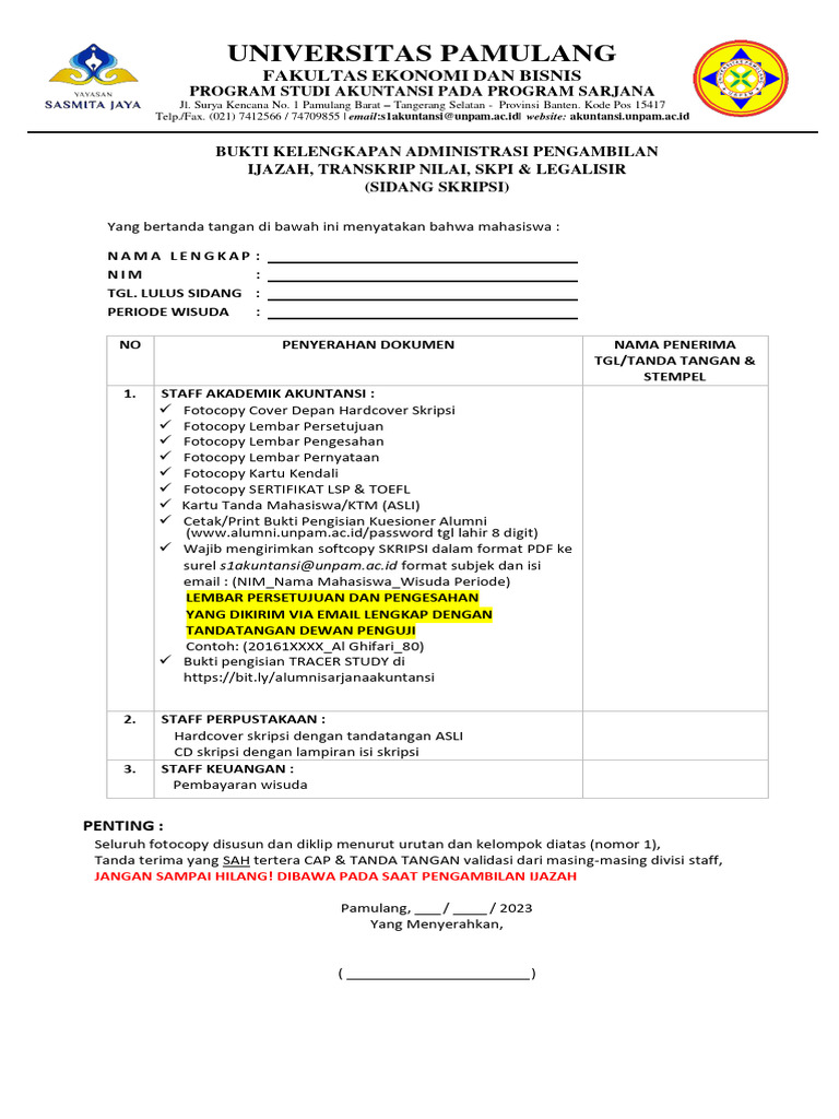 Uaps - Form Penerimaan Hardcover, Kompre Dan Karya Tulis 2022-1 | PDF