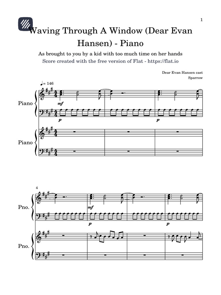 Waving Through A Window (Dear Evan Hansen) - Piano | PDF