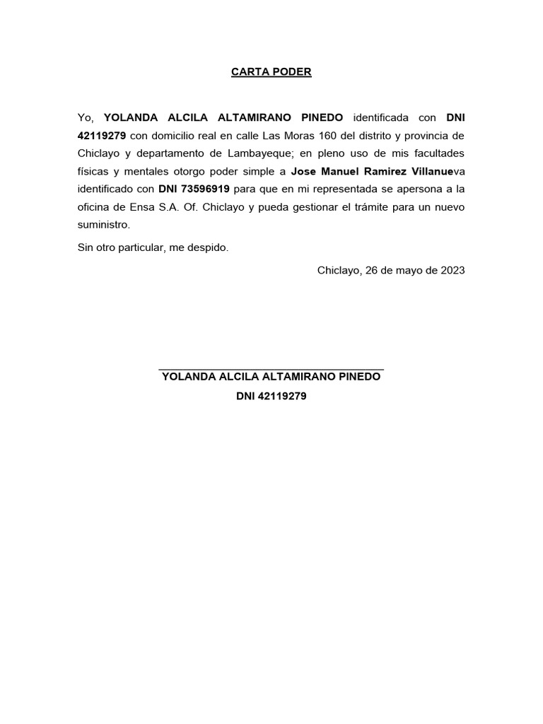 Carta Poder-Ensa y Epsel | PDF