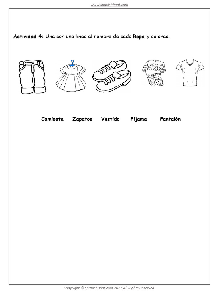 La Ropa Clothes Espanol Spanish Worksheet 2 | PDF