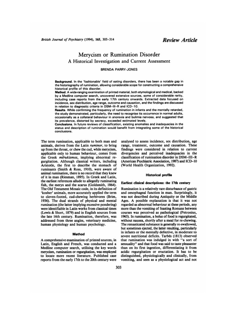 Merycism or Rumination Disorder: Review Article | PDF | Mental Disorder ...