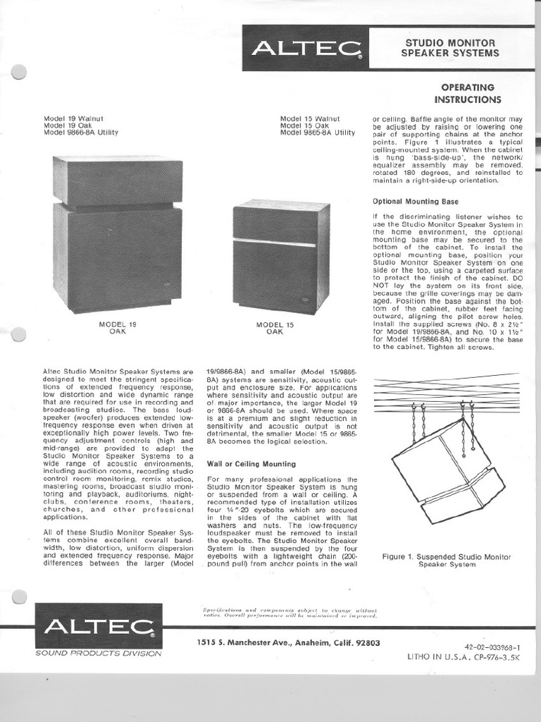Altec Model 19 and 15 Manual | PDF
