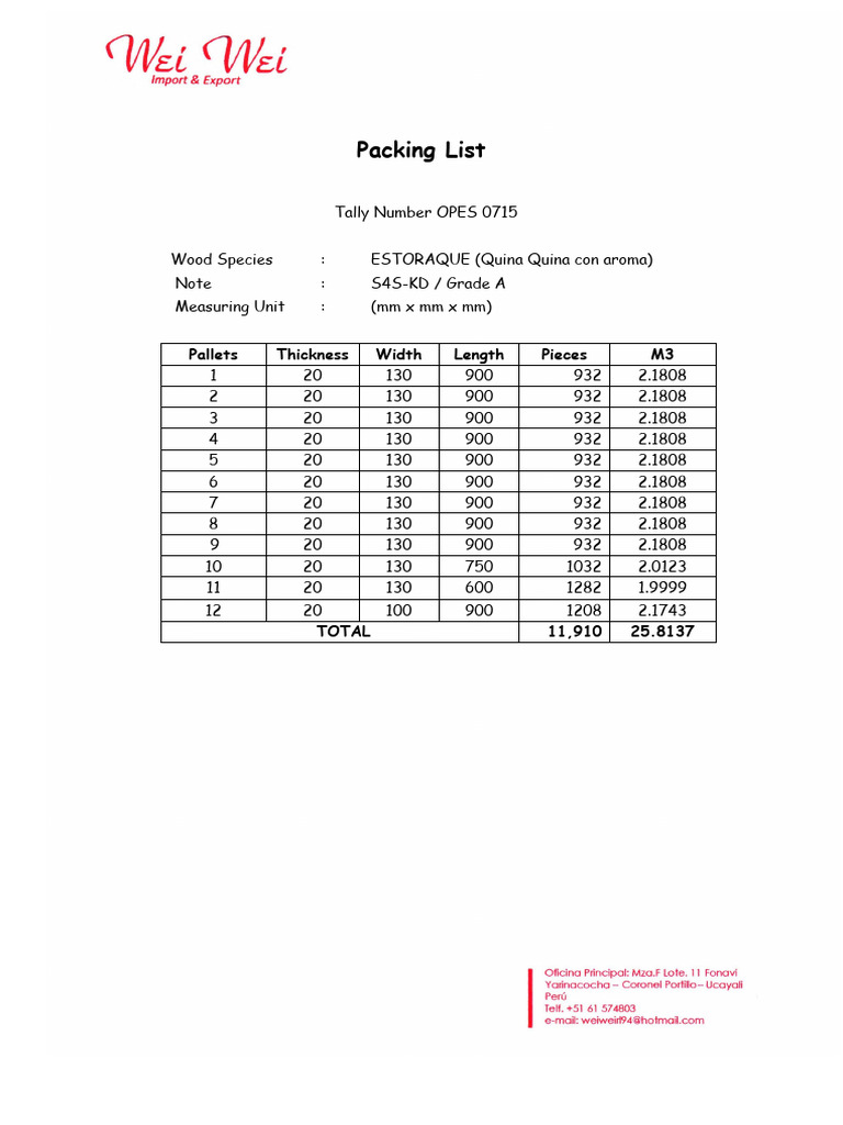 Packing List China | PDF