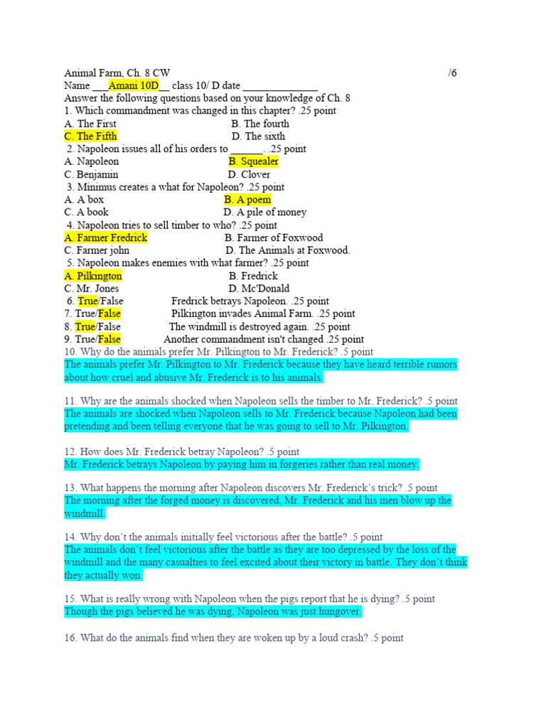 Animal Farm CH 8 CW | PDF