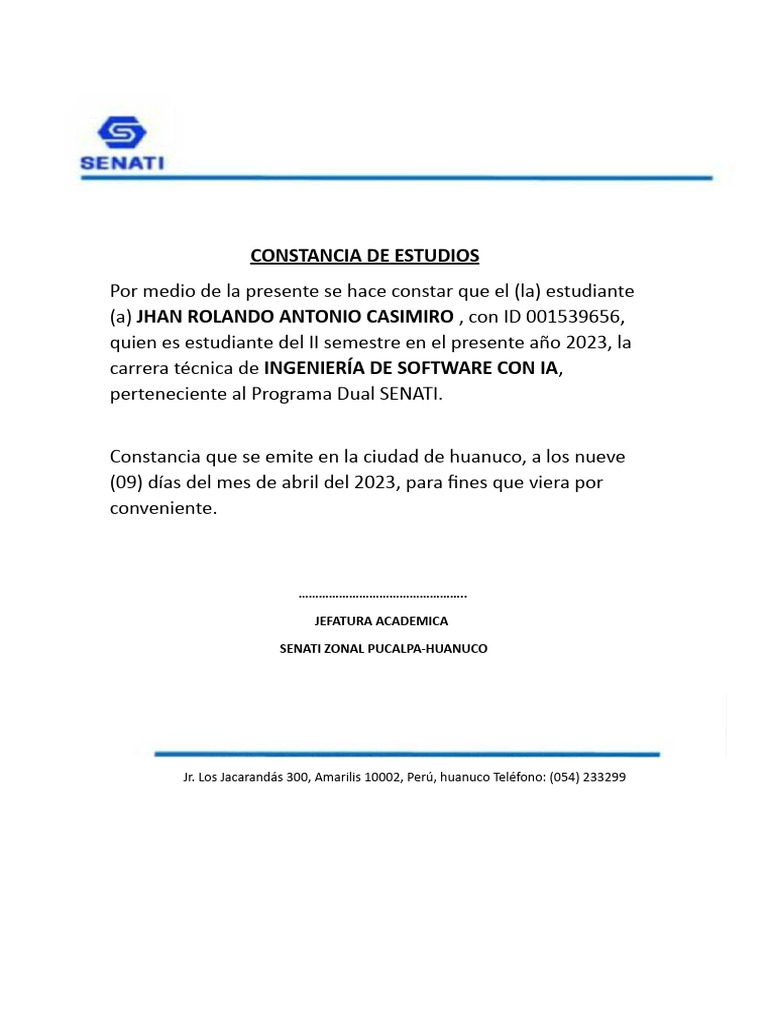 Constancia de Senati.0 | PDF