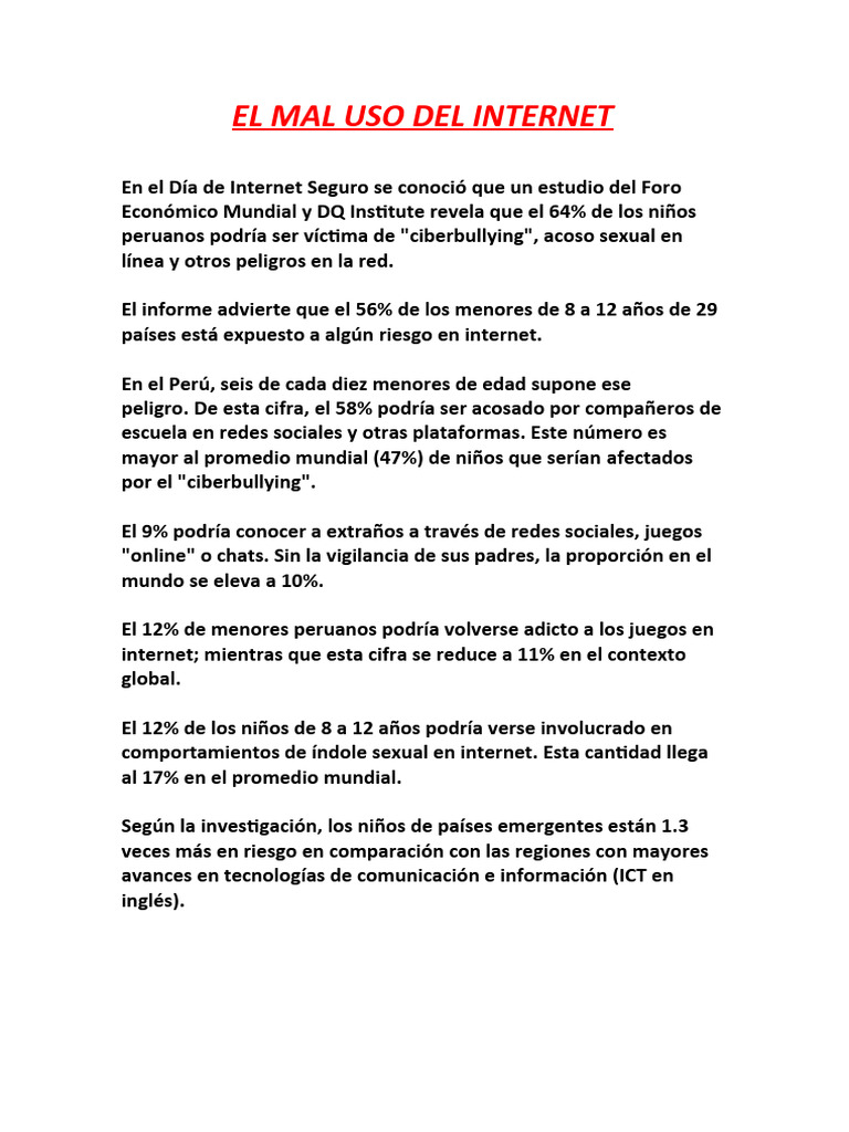 El Mal Uso Del Internet | PDF