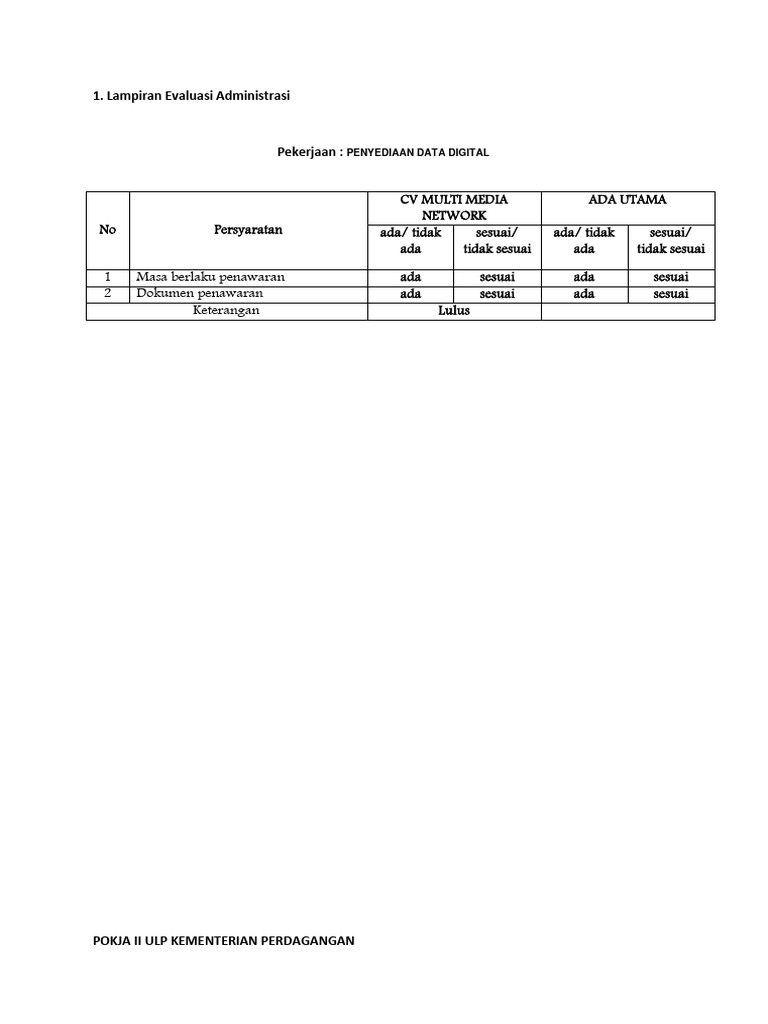Kertas Kerja Evaluasi Data Digital | PDF