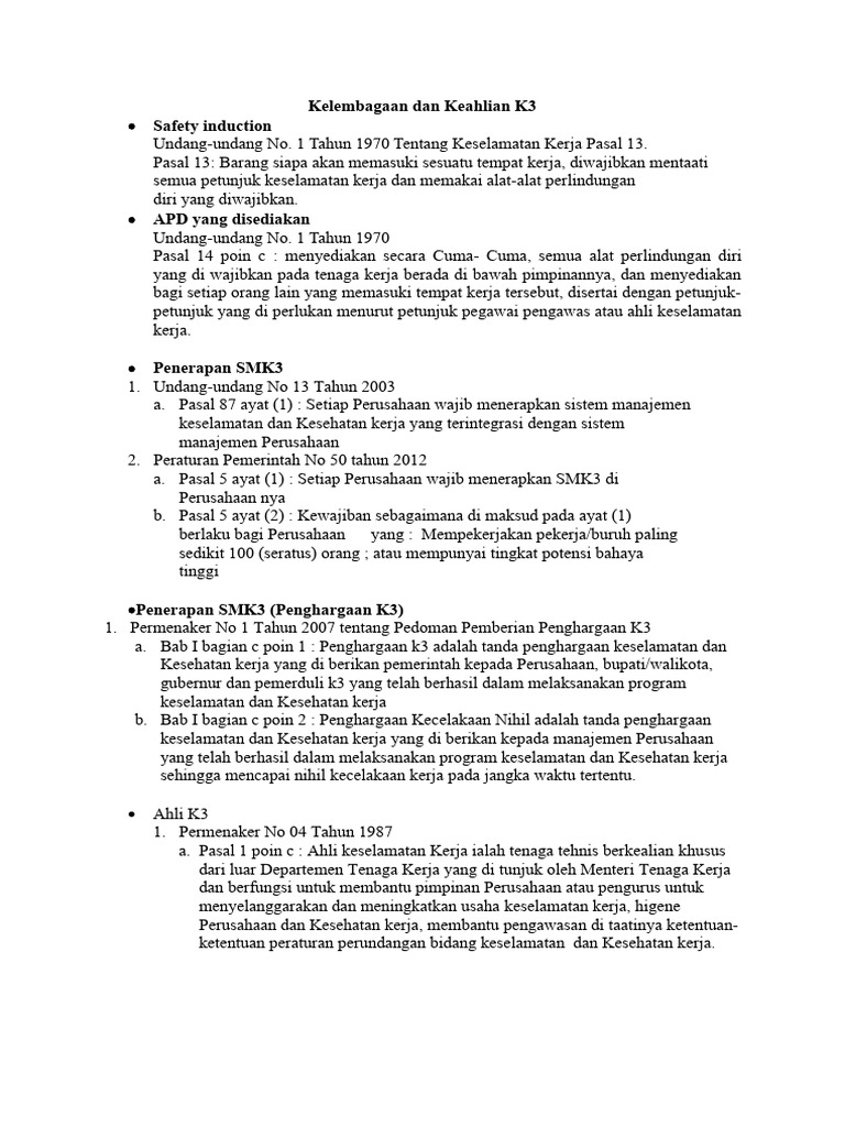 UU Kelembagaan Dan Keahlian K3 | PDF