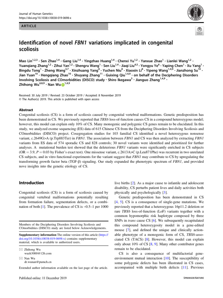 Identification of Novel FBN1 Variations Implicated in Congenital ...