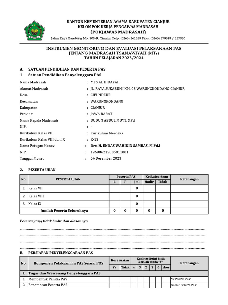 Instrumen PAS 2023 | PDF