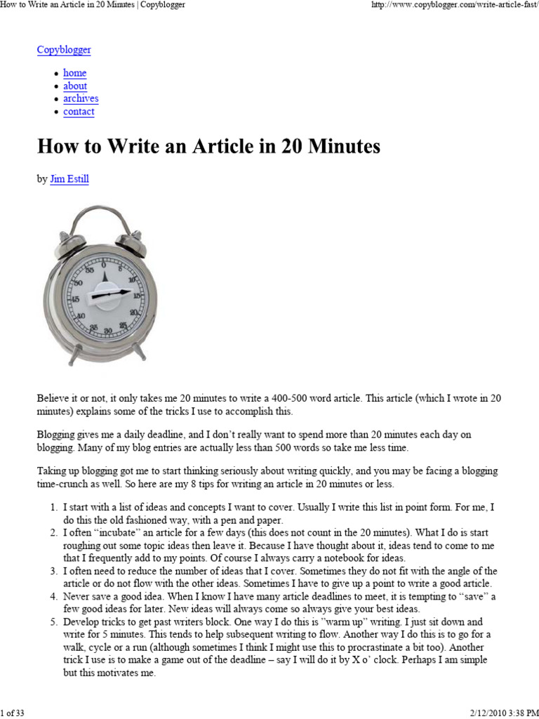 How To Write An Article in 20 Minutes | PDF | Blog