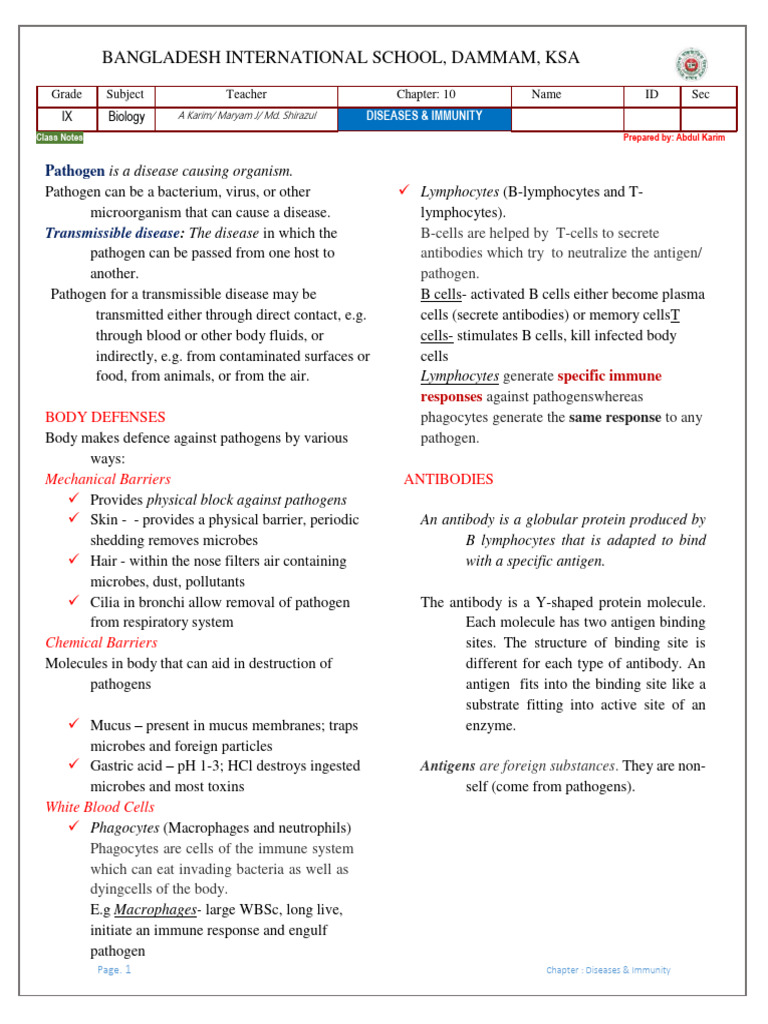 Disease & Immunity NOTES | PDF