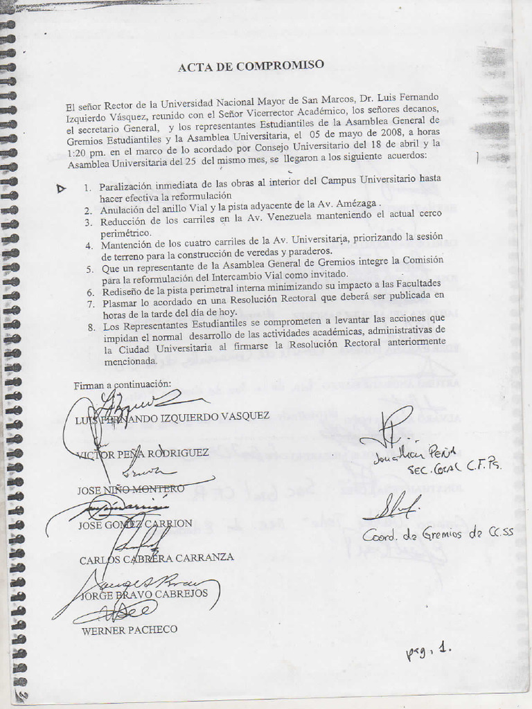 05.05 Acta de Compromiso Firmada Por El Rector | PDF