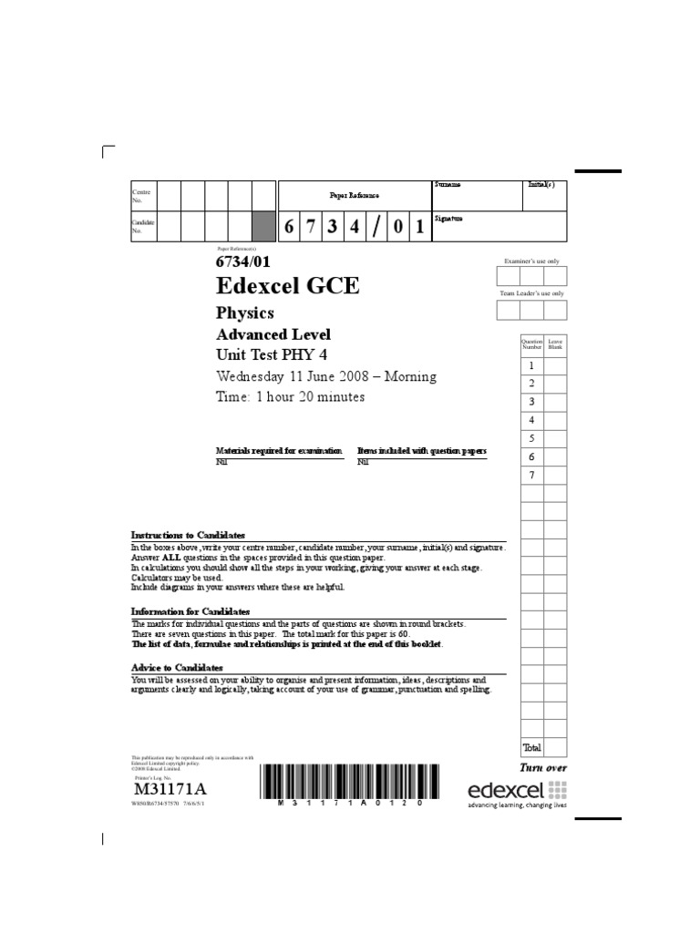 PHYU4JUNE2008 | PDF | Electronvolt | Wavelength
