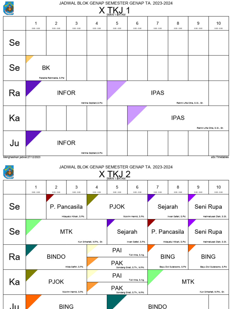 Jadwal Kelas - Genap - tp.2023-2024 Oke | PDF