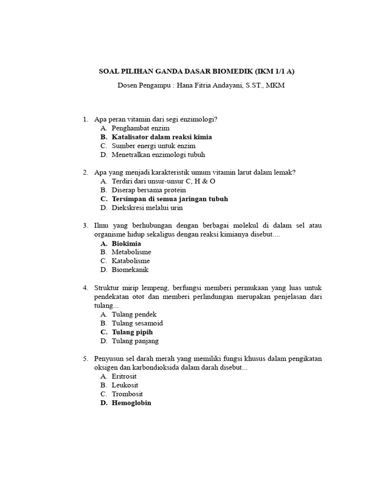 SOAL DASAR BIOMEDIK IKM 1A (Fiks) | PDF