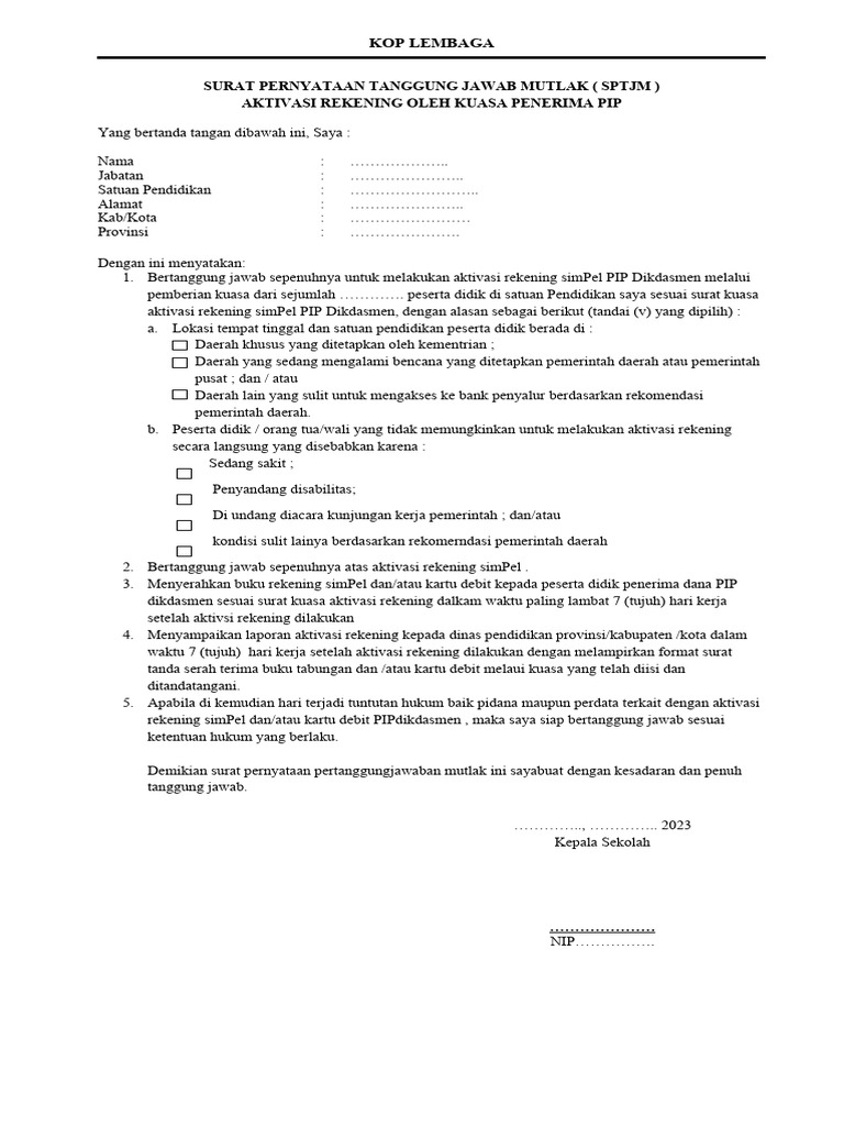 1.SPTJM AKTIVASI SimPel PIP | PDF