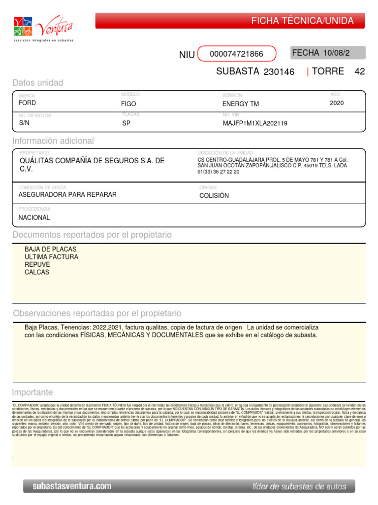 Subastas Ventura, Figo | PDF | Factura | Transporte privado
