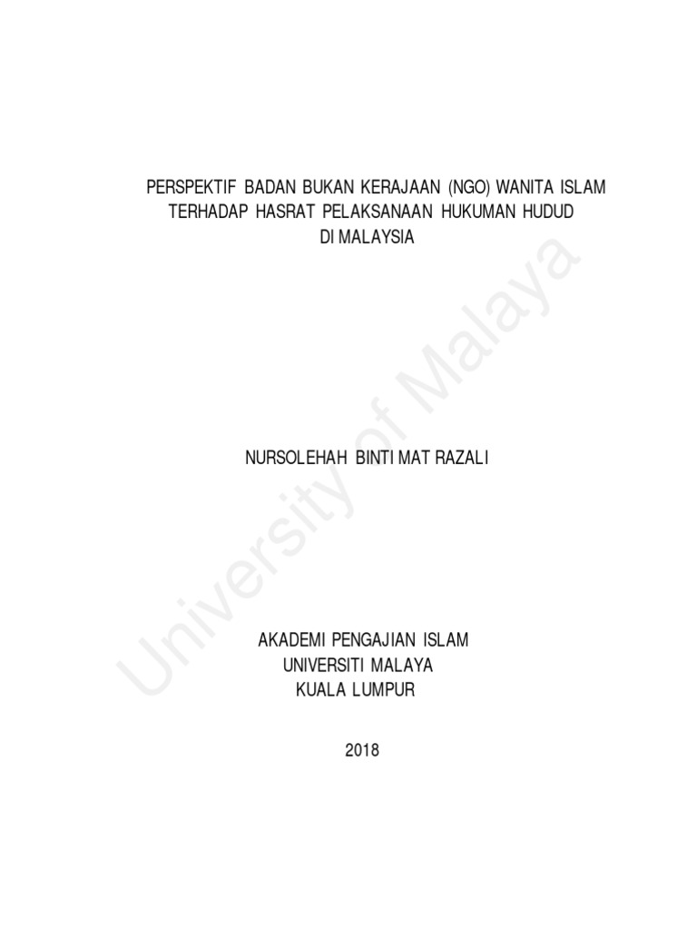 Perspektif Badan Bukan Kerajaan (NGO) Wanita Islam Terhadap Hasrat ...