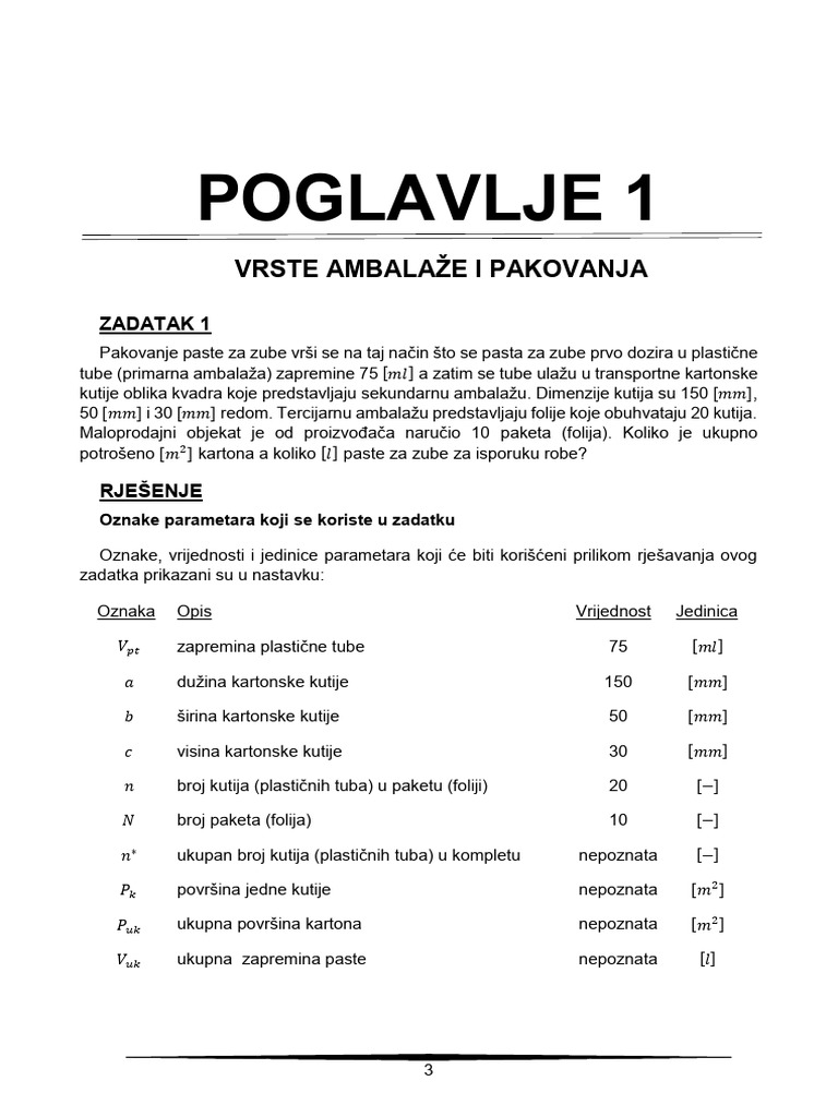 Materijal Za Vjezbe Iz Tehnologija Pakovanja Poglavlje 1 | PDF