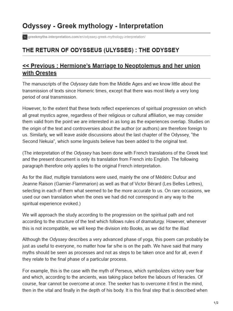 Odyssey - Greek Mythology - Interpretation | PDF | Odyssey | Odysseus
