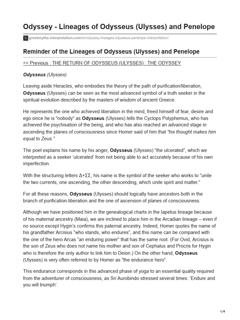 Odyssey - Lineages of Odysseus Ulysses and Penelope | PDF | Penelope ...