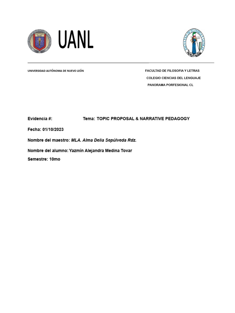 Topic Proposal L0 Narrative Pedagogy Medinayaz Pdf