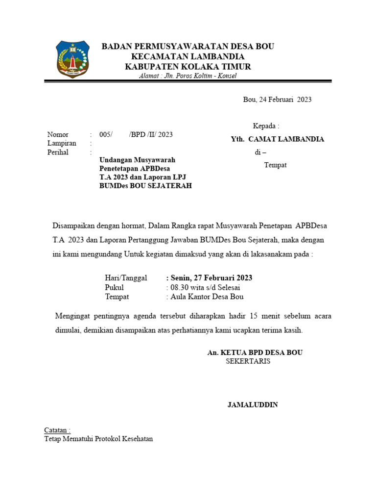 Undangan Rapat BPD | PDF