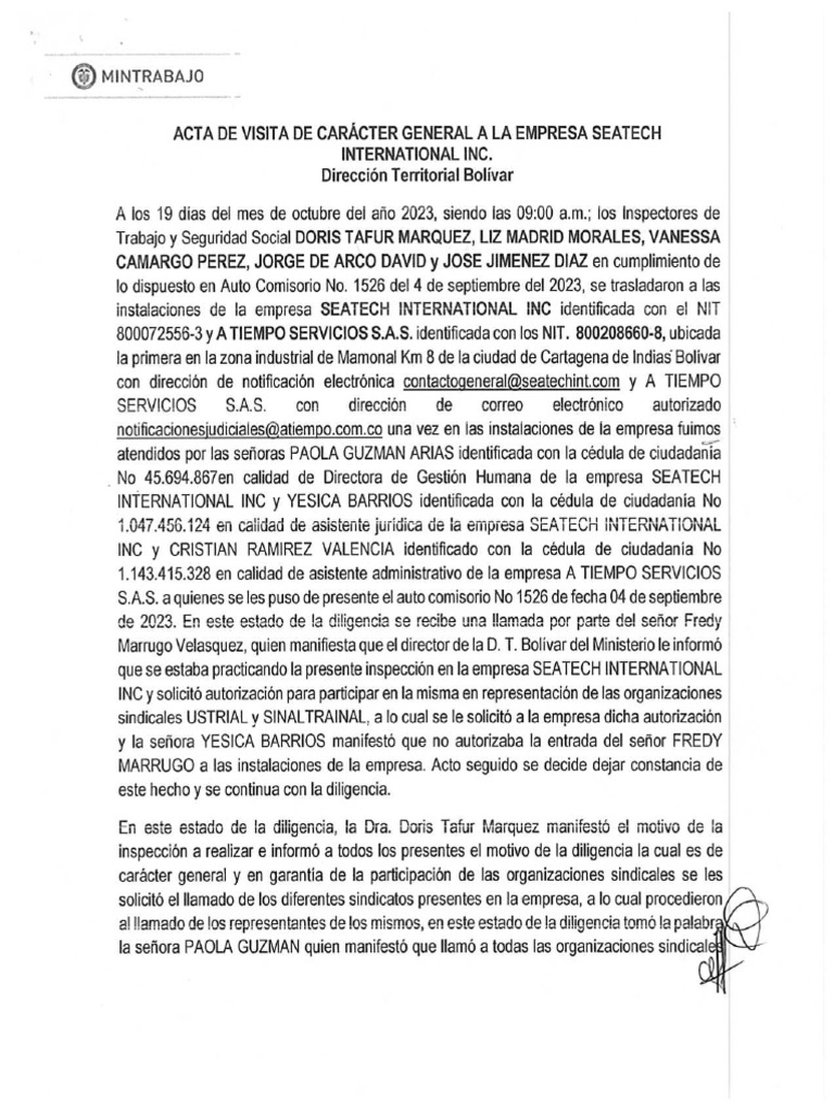 Acta Visita Seatech 2023 | PDF