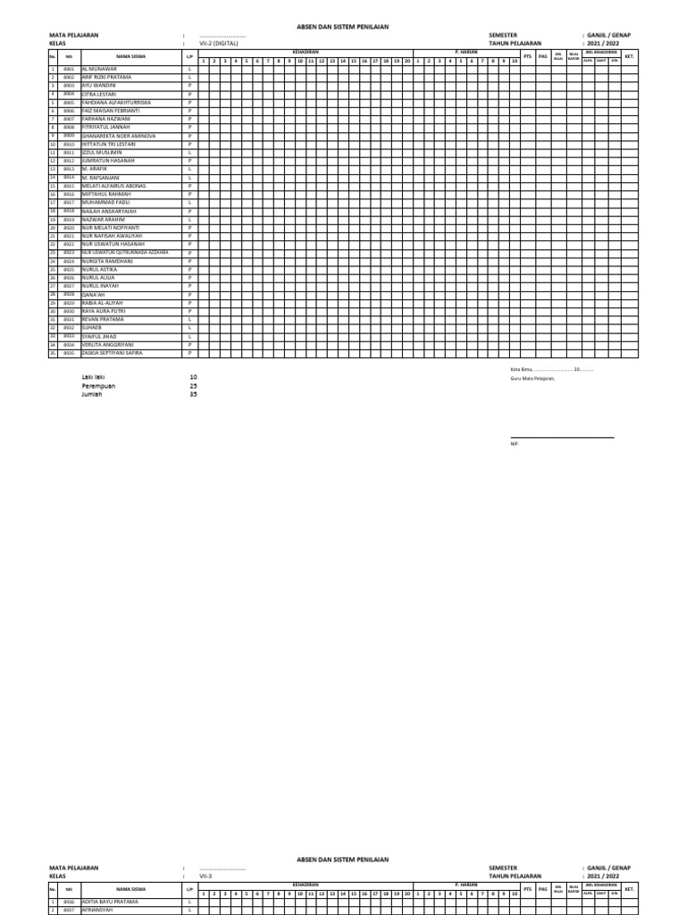 Absen Kelas VII | PDF