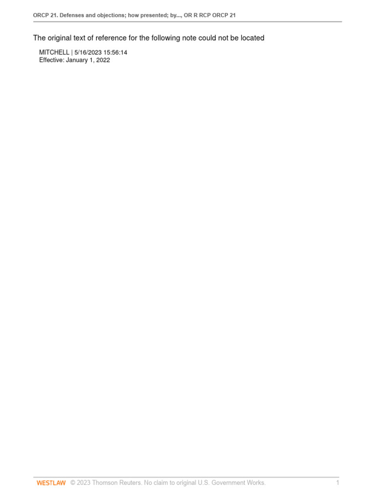 ORCP 21 Defenses and Objections How Presented by Pleading or Motion ...